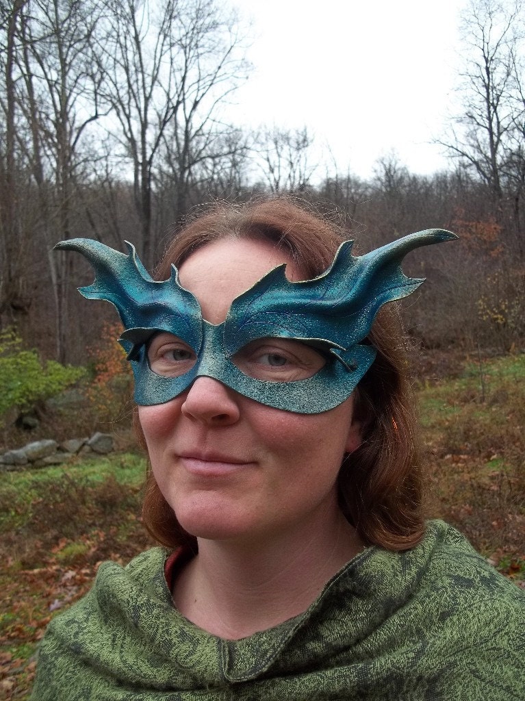 Leather Pixi Mask in Teal | Etsy