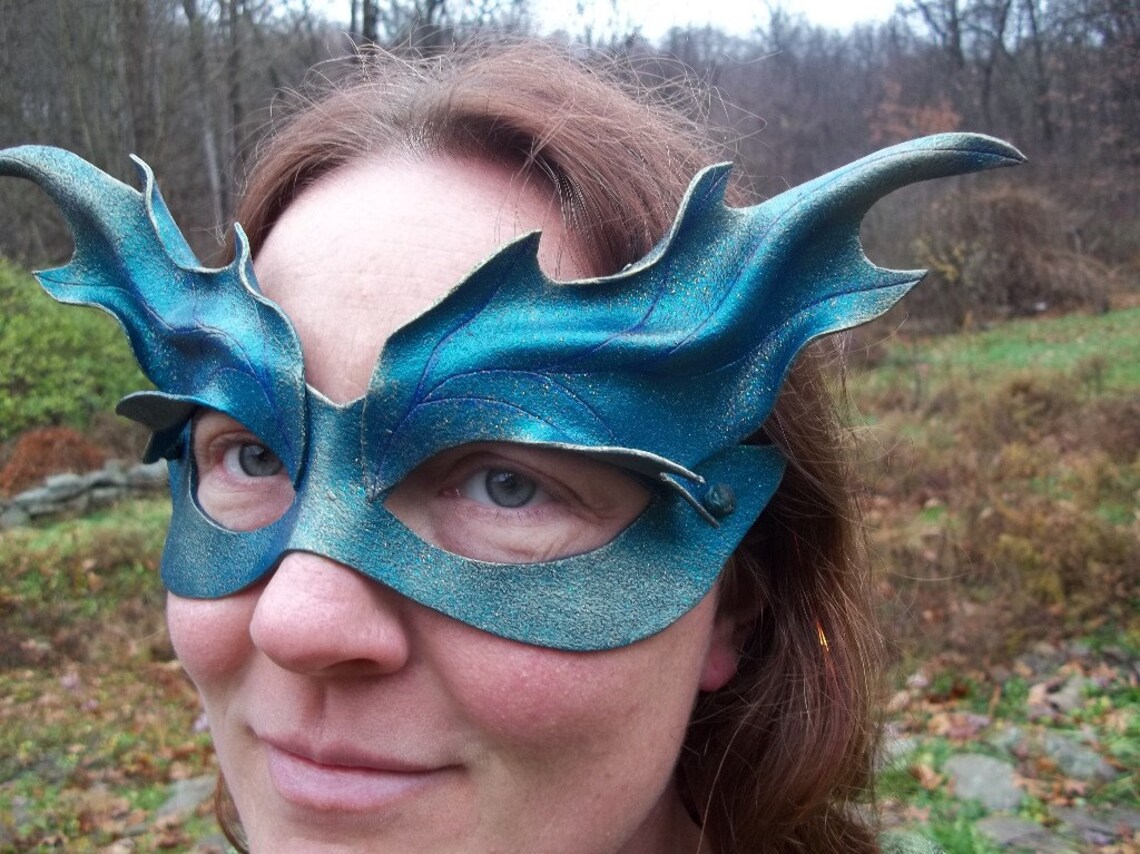 Leather Pixi Mask in Teal | Etsy