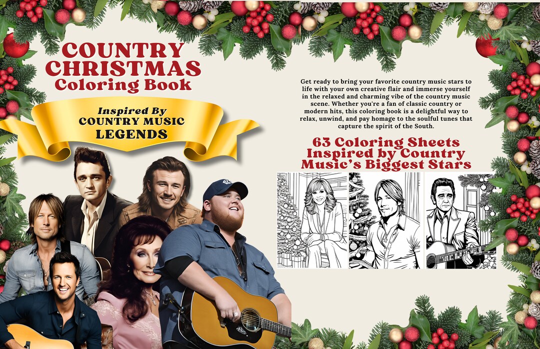 Country Christmas Coloring Book - Inspired by Country Music Legends - Etsy