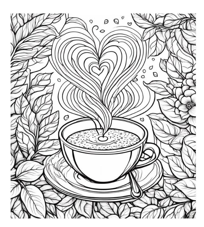 25 Coffee Theme Coloring Sheets for Adults - Instant Digital Download ...