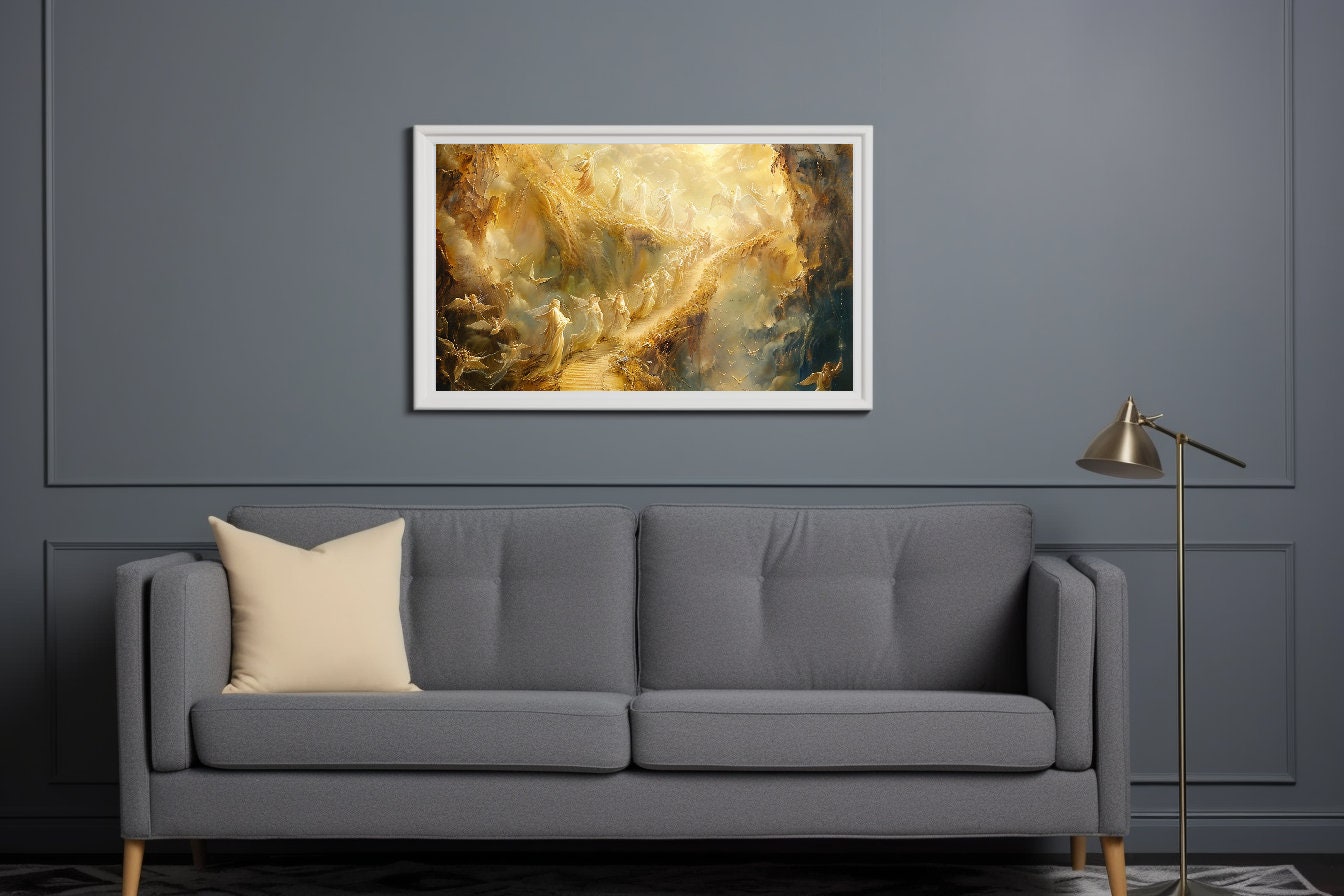 Pathway to Heaven Surrounded by Angels, DIGITAL DOWNLOAD, Oil Painting ...