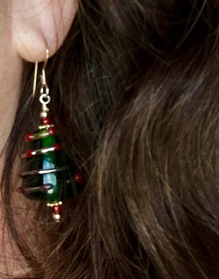 Festive Holiday Season Christmas Tree Dangle Fashion Earrings, Handmade ...