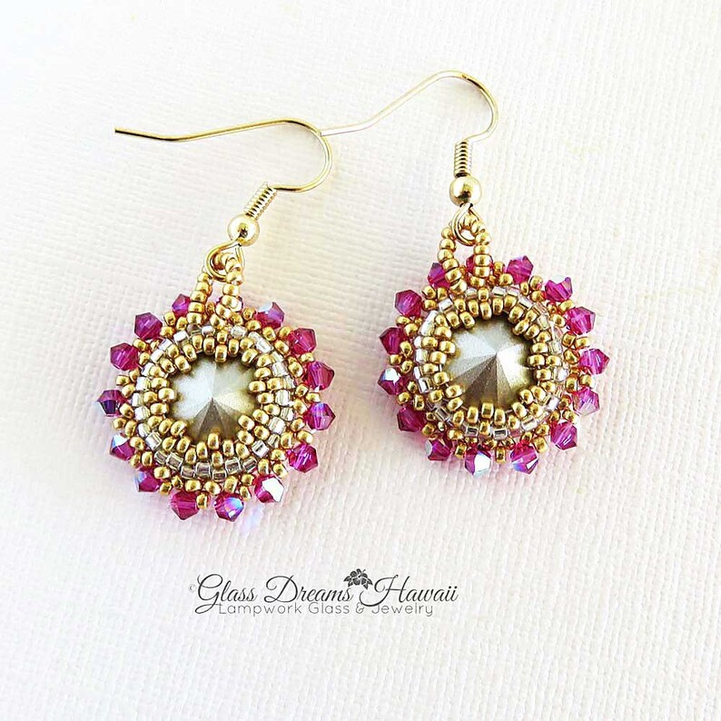 Elegant Crystal Rivoli Dangle Earrings, Beaded Bezel Crystal Earrings, Swarovski Crystal Drop ...