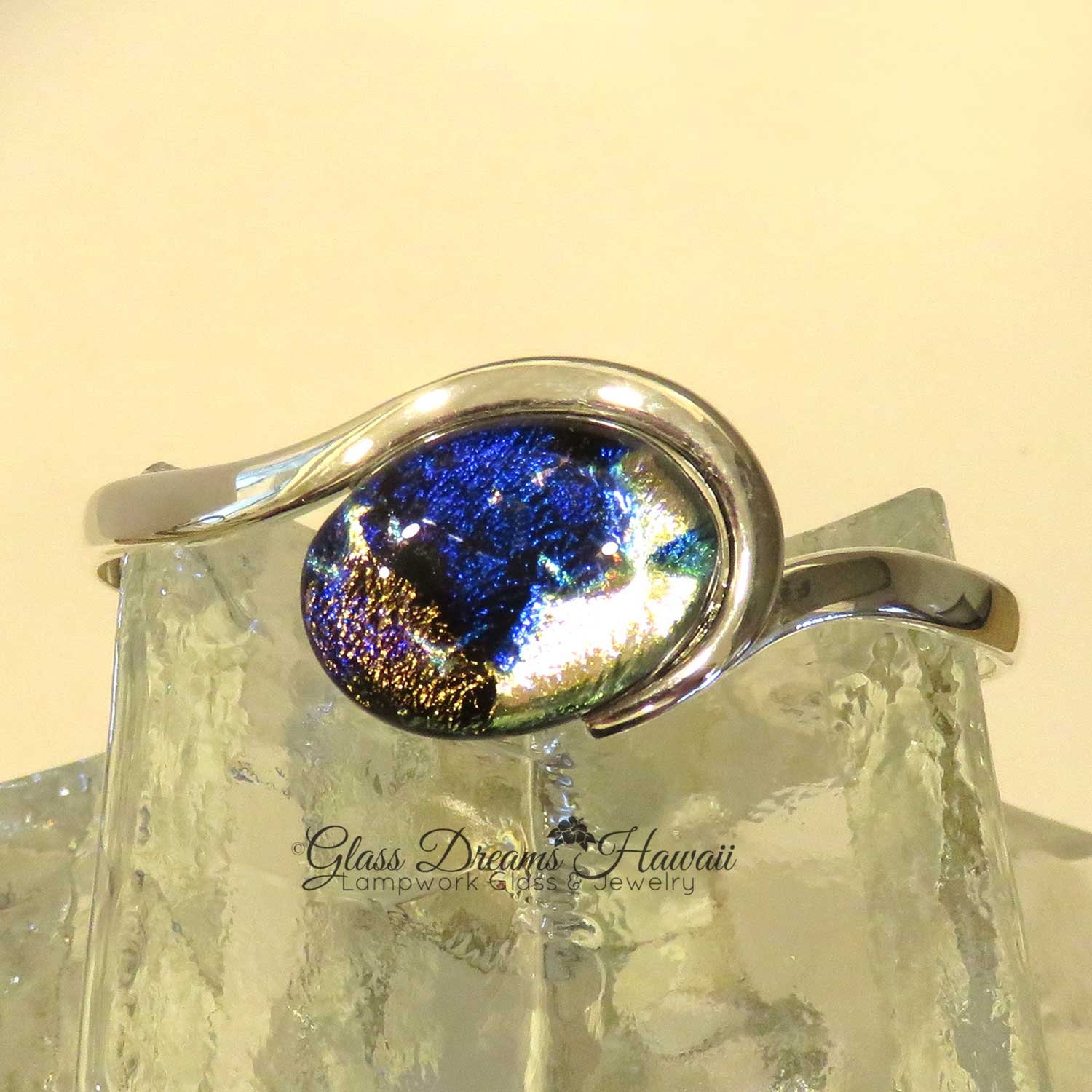 Shimmery Glass Cuff Bracelet Oval Wave Bangle Bracelet Art Glass ...