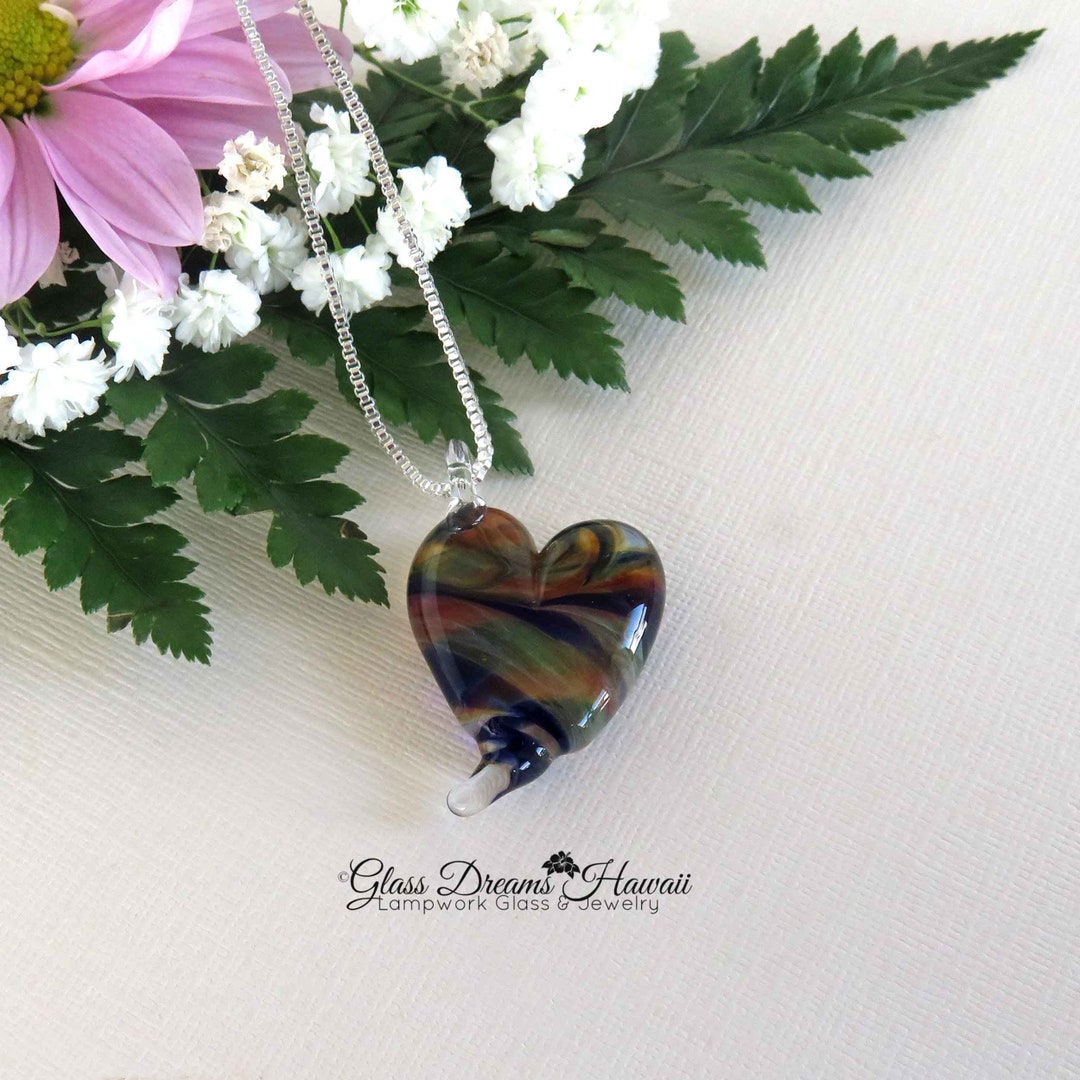 Free Form Glass Heart Necklace, Boro Glass Heart, Handmade Lampwork ...
