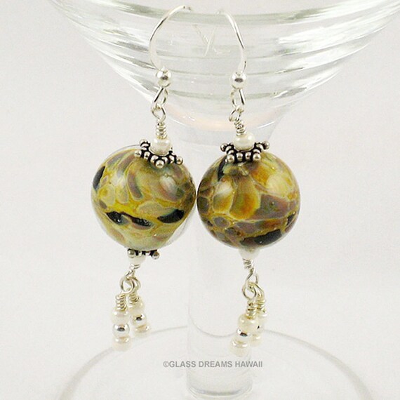 Sandstone Glass Dangle Earrings Handmade Lampwork Glass | Etsy