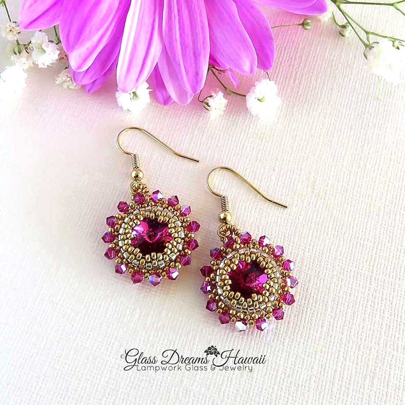 Elegant Crystal Rivoli Dangle Earrings, Beaded Bezel Crystal Earrings ...
