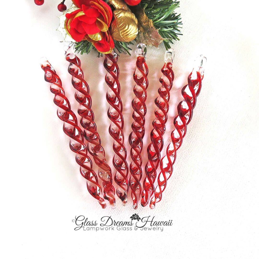 Holiday Glass Icicle Ornaments, Red and Clear Glass Icicles, Set of 6 ...