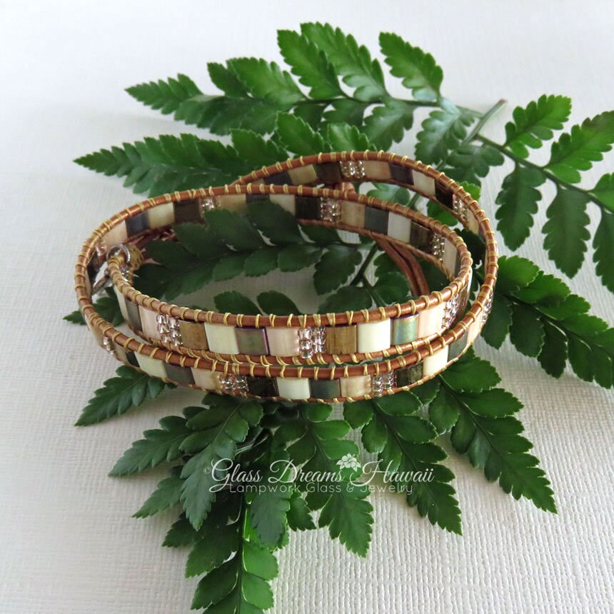Beaded Leather Wrap Bracelet, Double Wrap Tila Bead Bracelet, Chan Luu Style Bracelet, BOHO ...