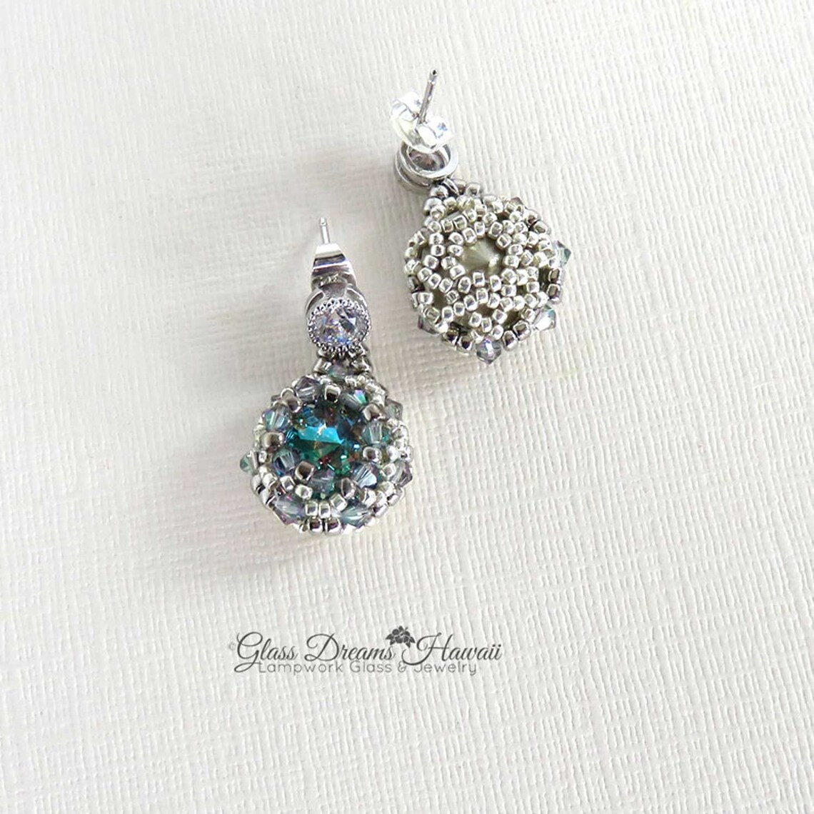 Beaded Bezel Rivoli Dangle Earrings, CZ Zirconia Rhodium Plated Brass ...