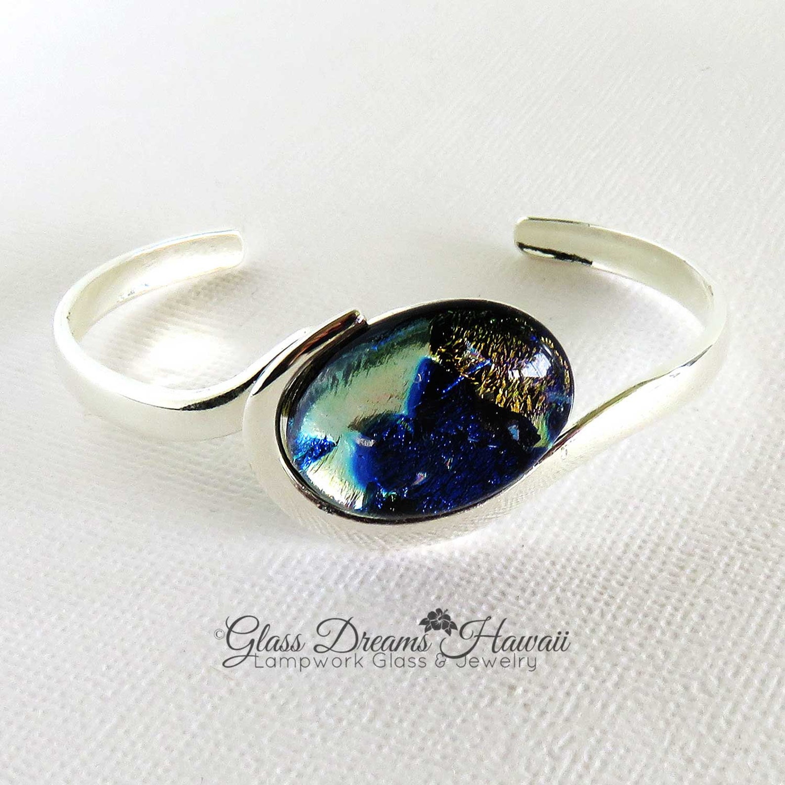Shimmery Glass Cuff Bracelet Oval Wave Bangle Bracelet Art Glass ...