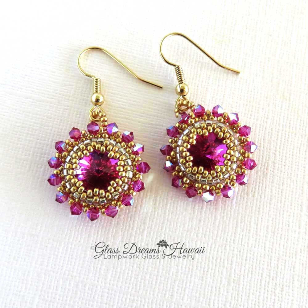 Elegant Crystal Rivoli Dangle Earrings, Beaded Bezel Crystal Earrings ...