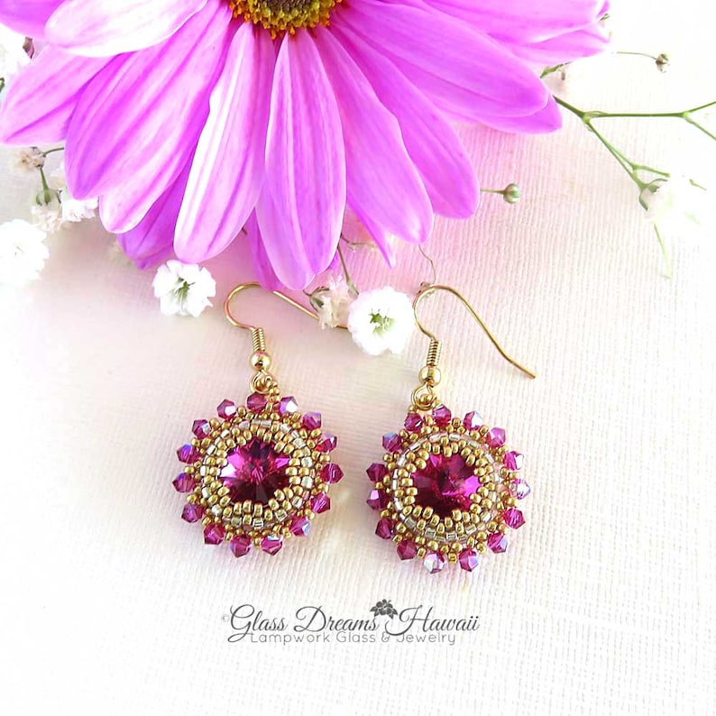 Elegant Crystal Rivoli Dangle Earrings, Beaded Bezel Crystal Earrings, Swarovski Crystal Drop ...