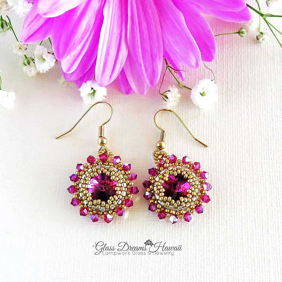 Elegant Crystal Rivoli Dangle Earrings, Beaded Bezel Crystal Earrings ...