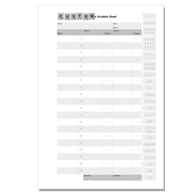 Printable Custom Scrabble Score Sheet - Etsy
