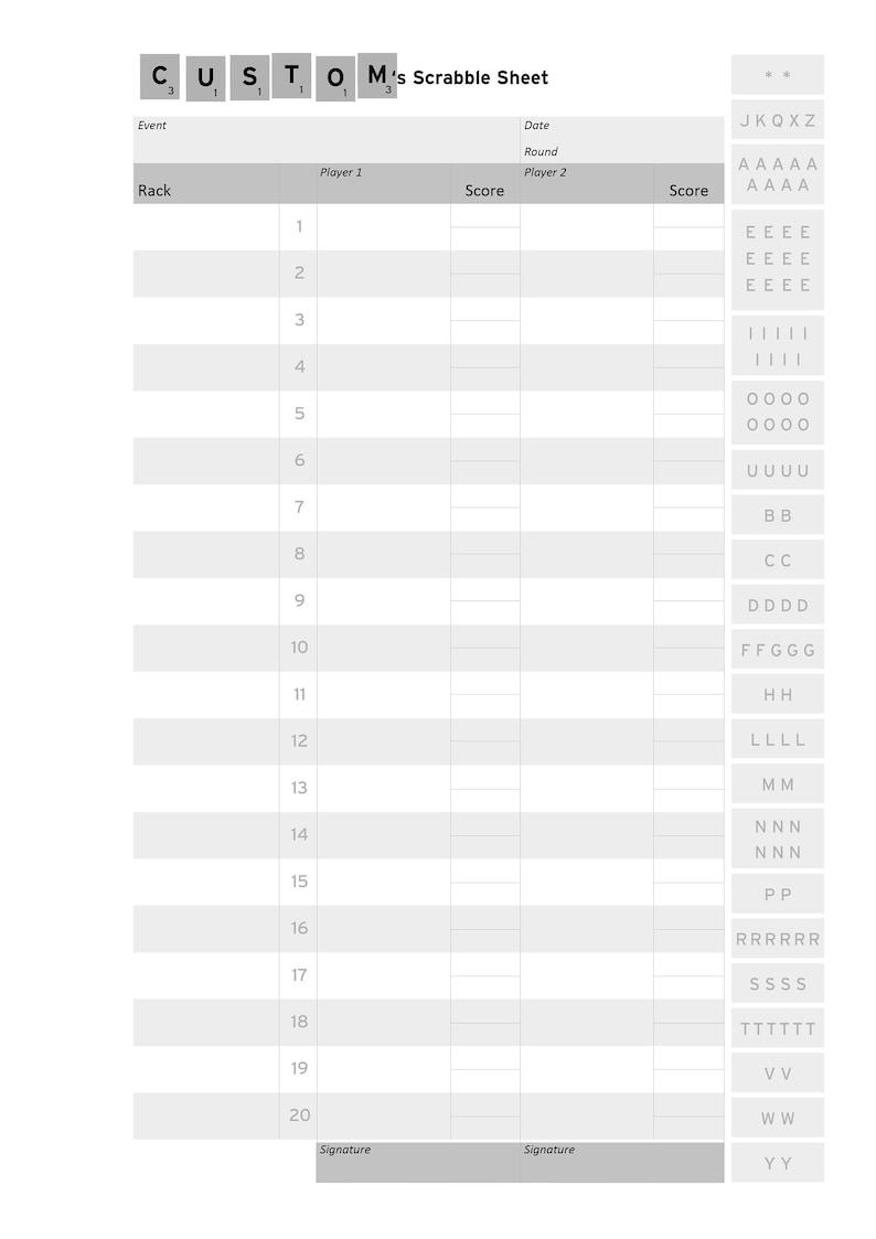 Printable Custom Scrabble Score Sheet - Etsy