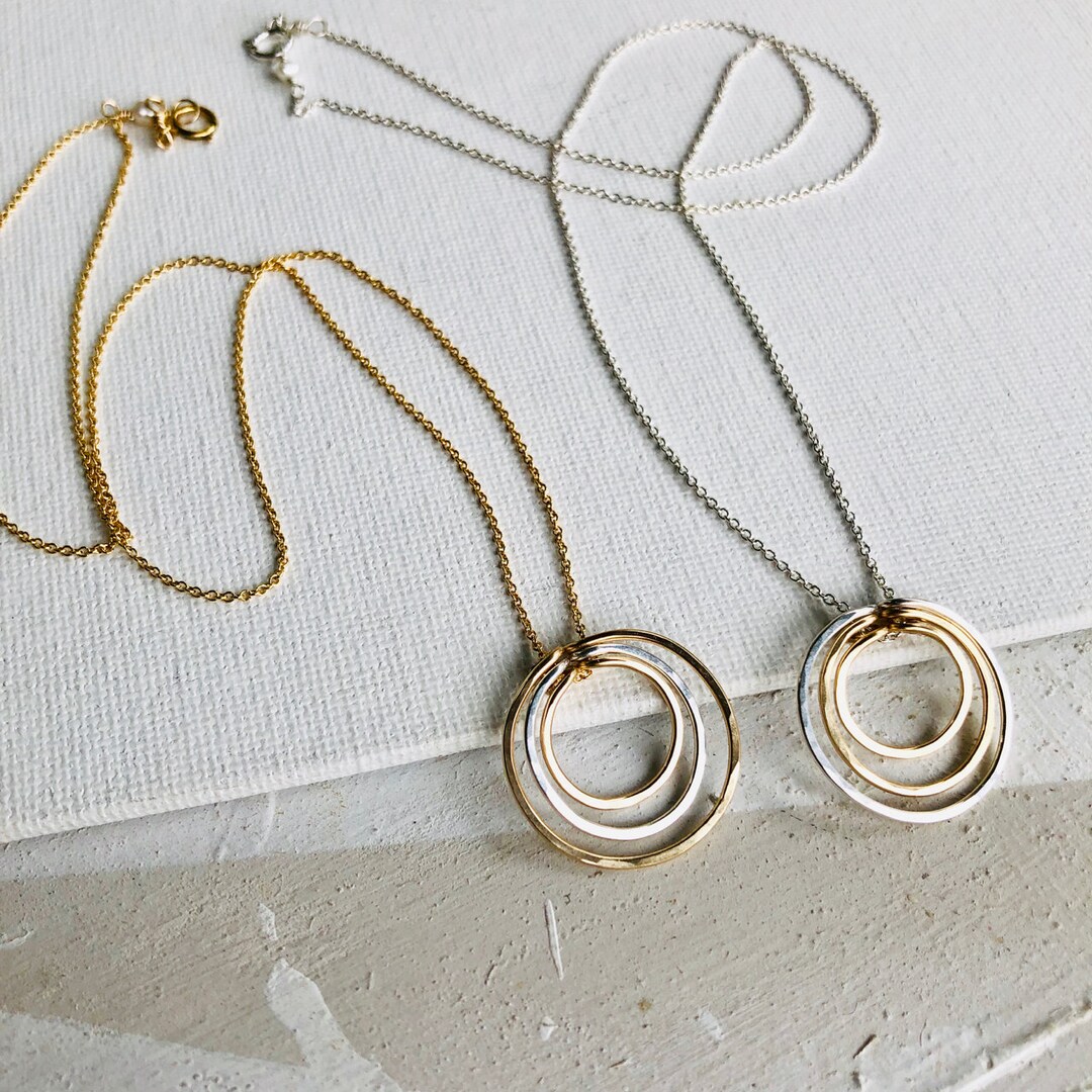Multi Circle Slider Necklace, Open Circle Pearl Necklace, Bullseye ...