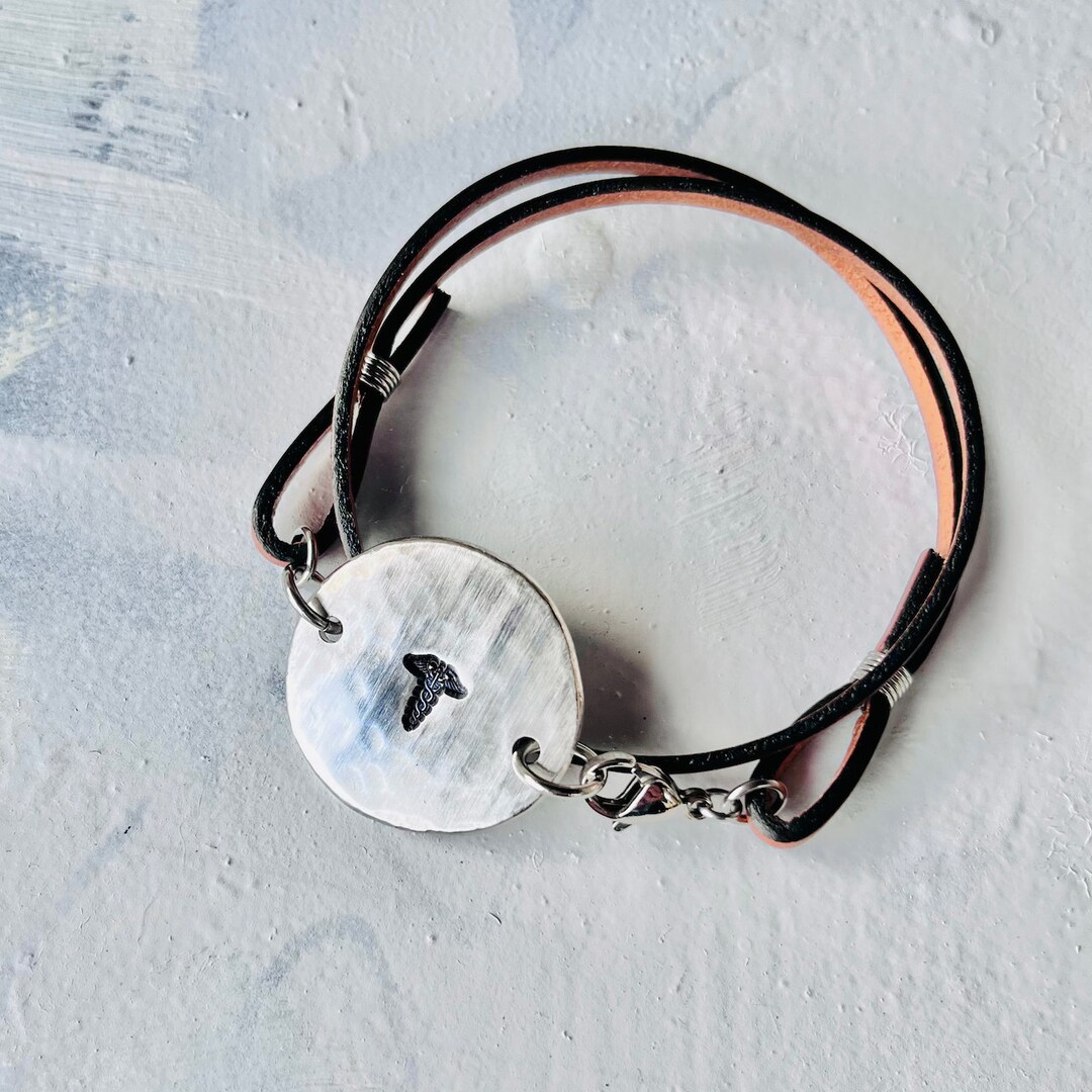Medical Alert Leather Wrap Bracelet With Round Pewter Charm, Medical ID ...
