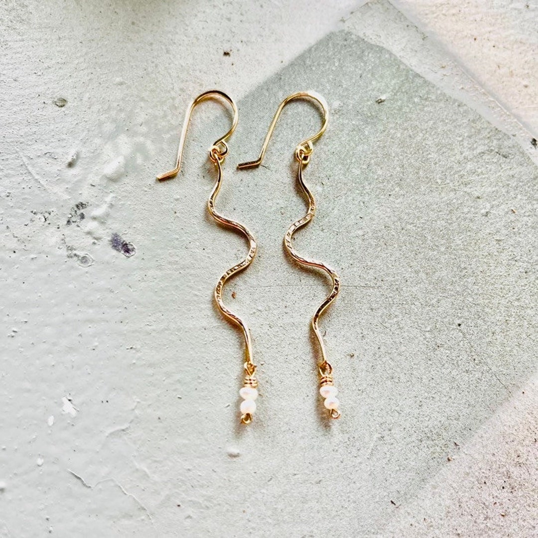 Wavy Dangle Birthstone Earrings: 14k Gold Filled or Sterling Silver - Etsy