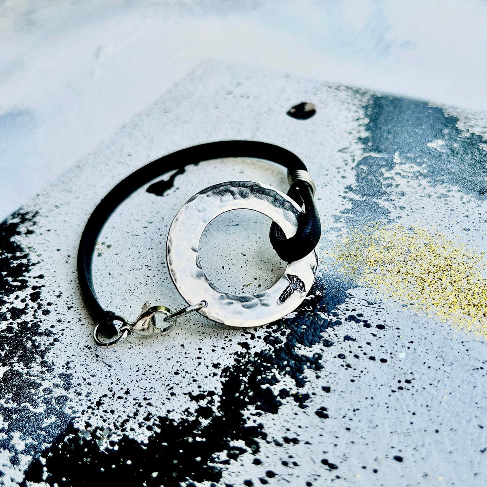 Open Circle Leather Medical Alert Bracelet, Stainless Steel Open Circle ...