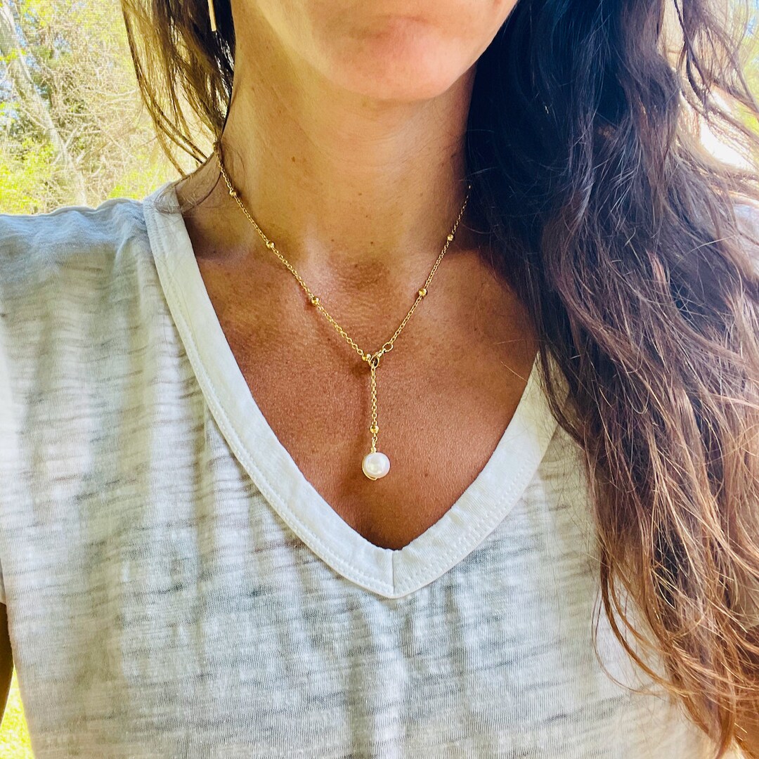 Adjustable Freshwater Pearl Lariat Necklace With Satellite - Etsy
