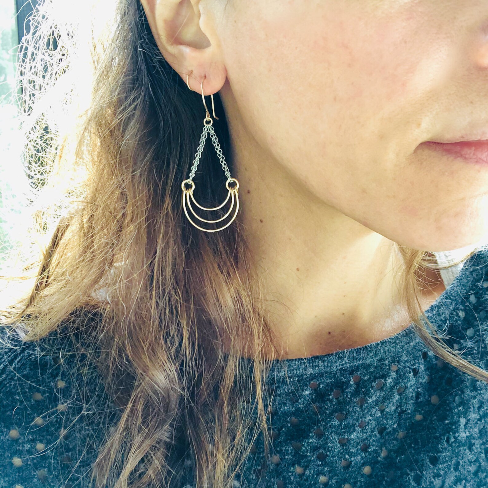 Semi Circle Drop Earrings Mixed Metal Semi Circle Earrings - Etsy