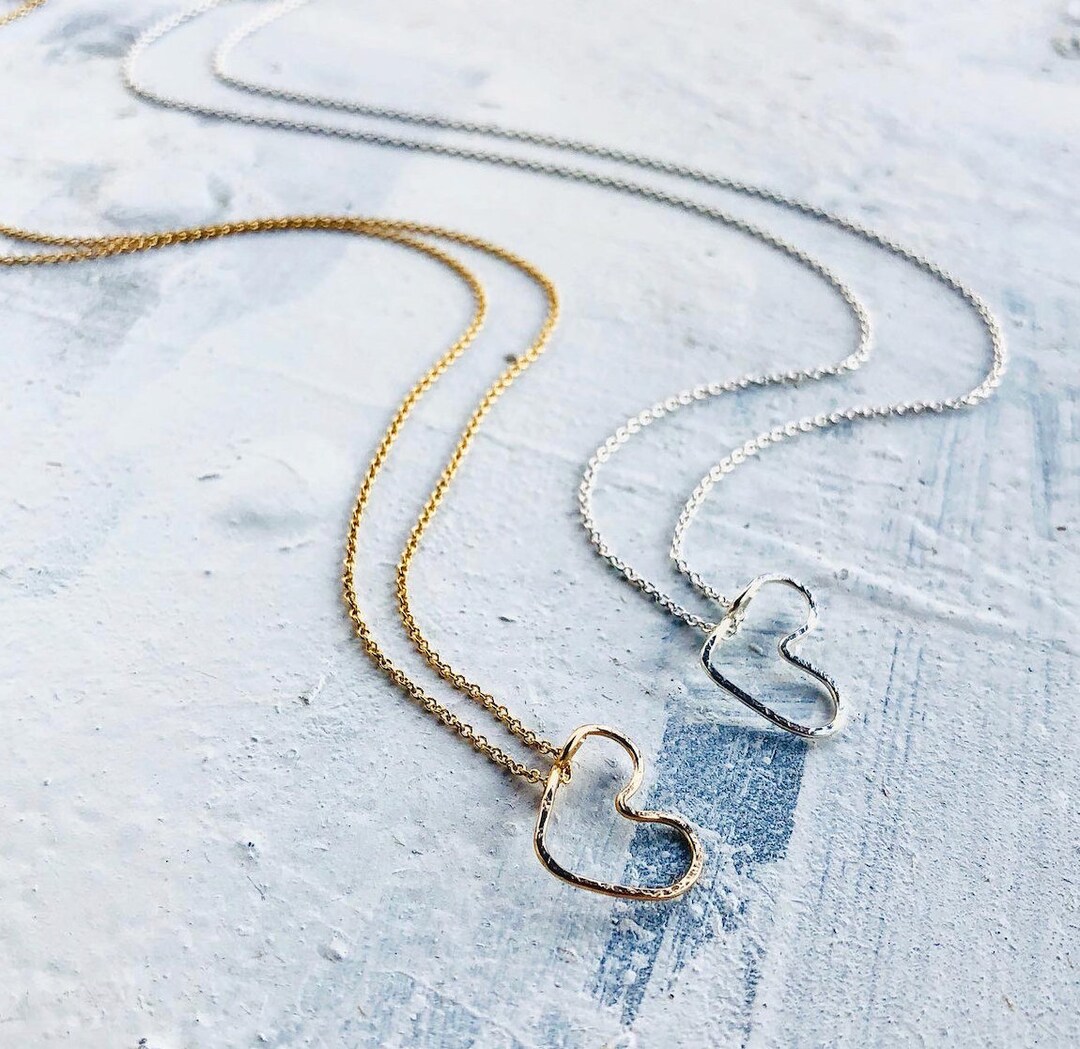 Dainty Heart Necklace: Sterling Silver or Gold Filled, Wire Heart - Etsy
