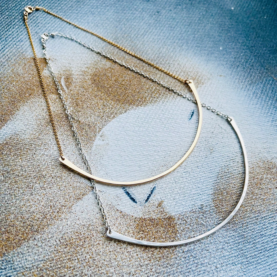 Hammered Curved Bar Necklace: Sterling Silver or Gold Filled Collar - Etsy