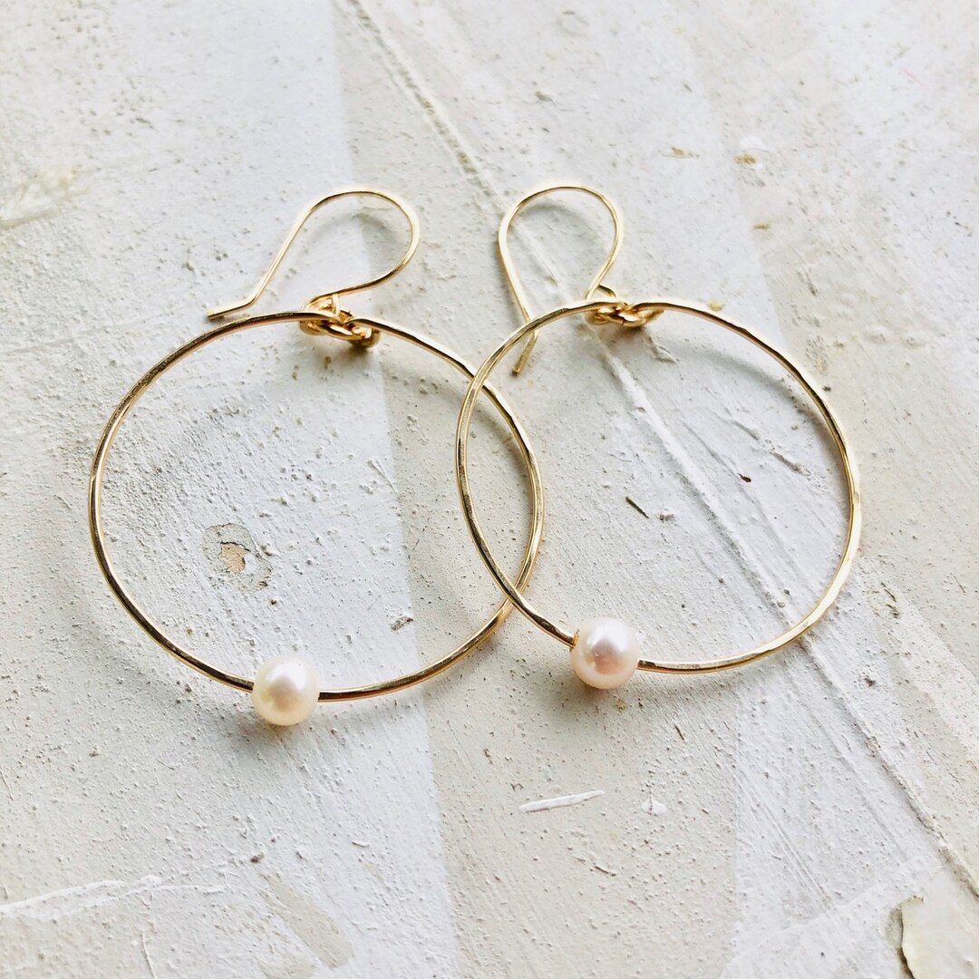 Freshwater Pearl Hoop Earrings: Sterling Silver or Gold Filled - Etsy