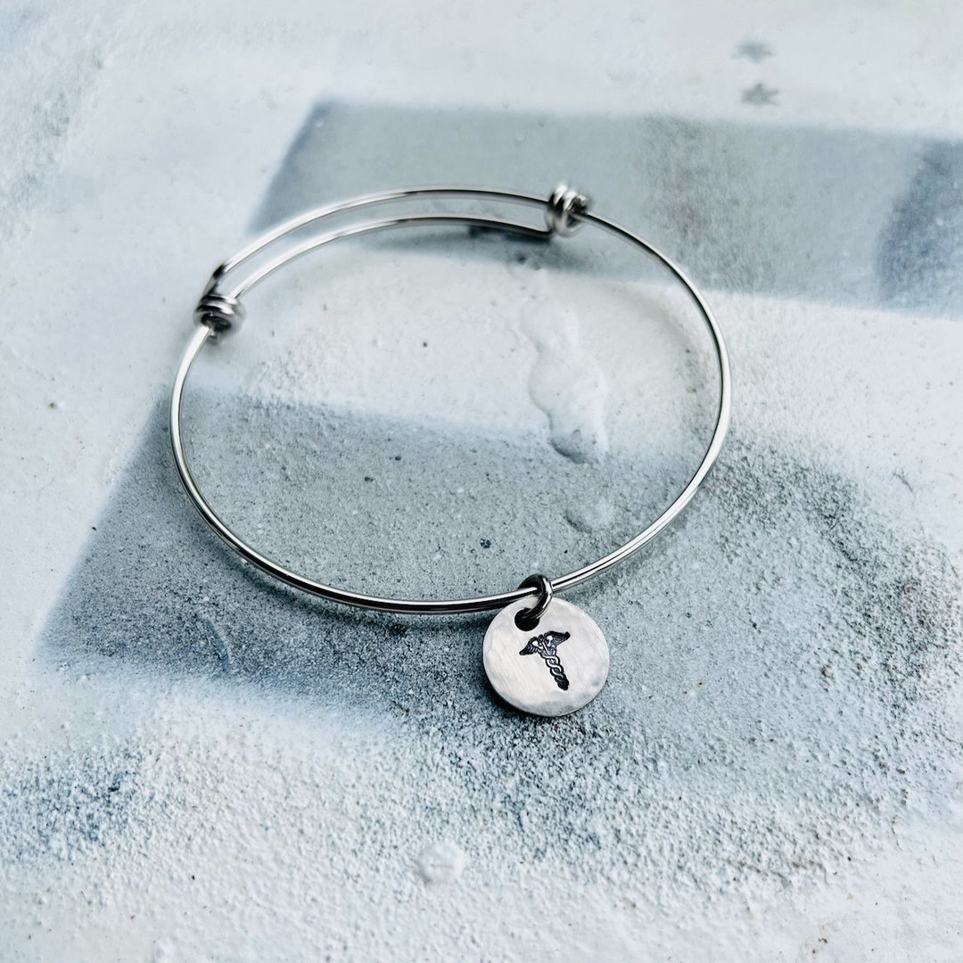 Adjustable Medical Alert Bangle Bracelet: Stainless Steel ID Charm - Etsy