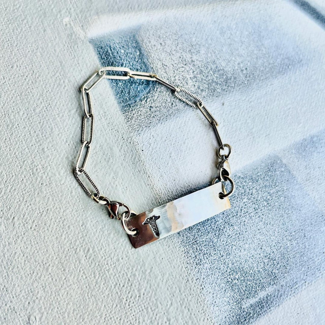 Detachable Medical Alert Bracelet: Stainless Steel ID Bar, Customized ...
