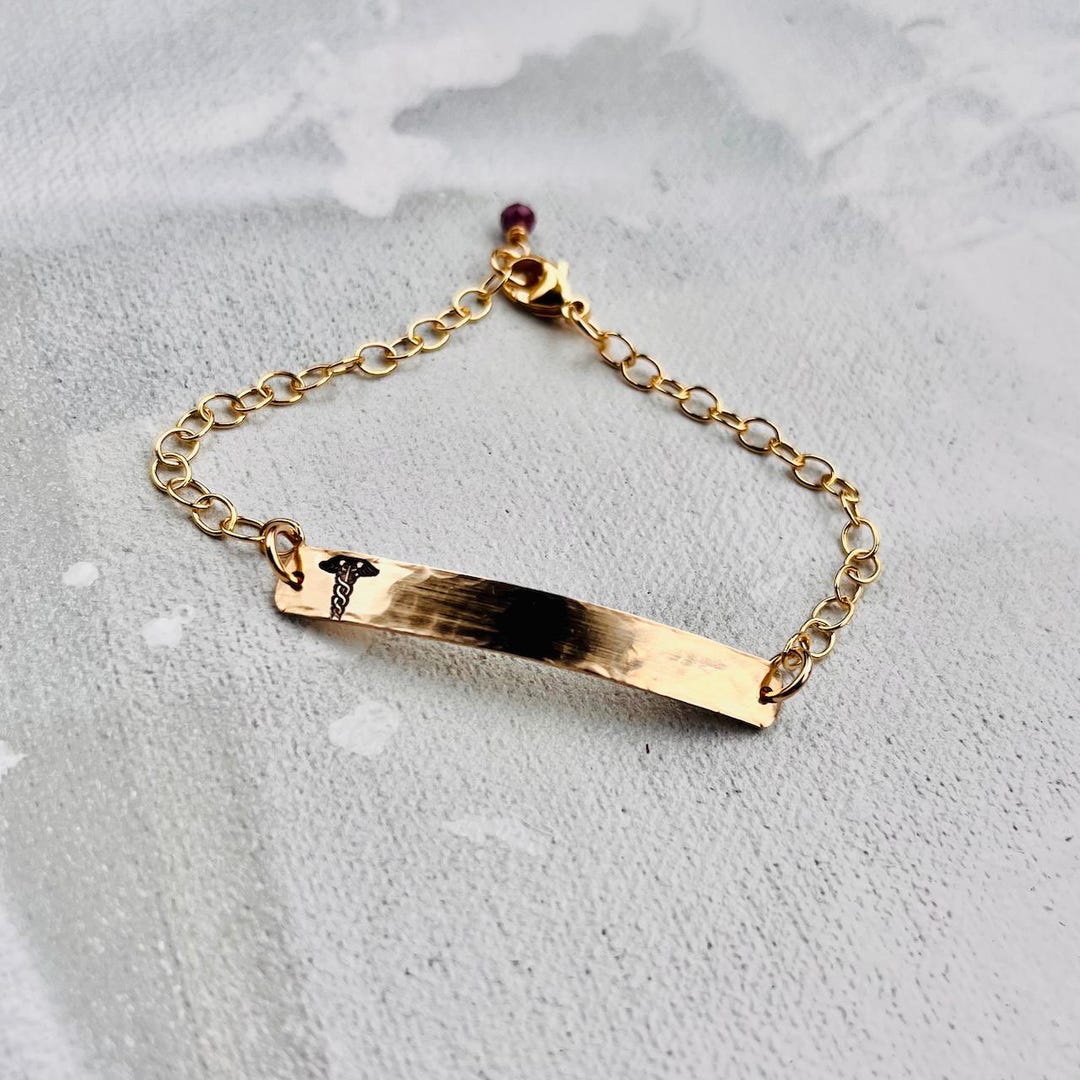 Medical Alert Bar Bracelet, Medical ID Bracelet in Gold or Silver ...