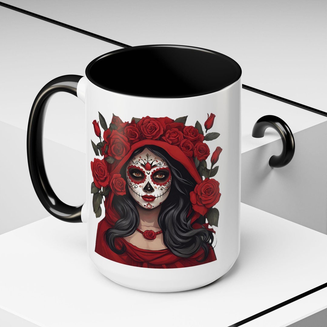 Day of the Dead Red Riding Hood Coffee Mug, Skull Art, Halloween Decor ...