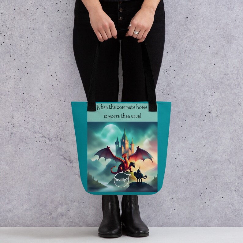 Fantasy Commute Tote Bag, Dragon, Knight, Castle, Dragon Tote, Book Bag ...