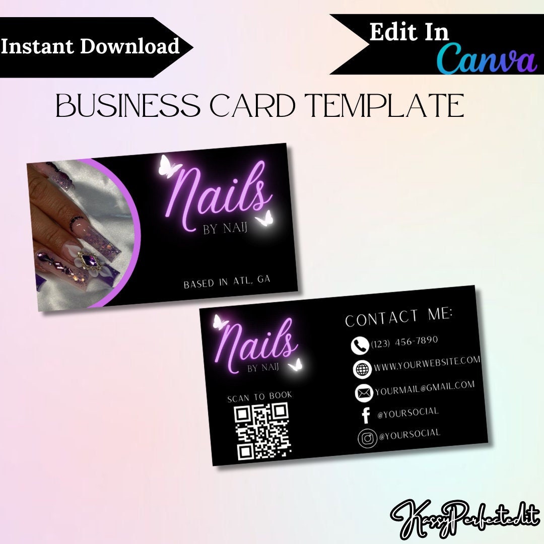 Nail Business Card Template DIY Edible Canva Template Nails Hair Lash ...