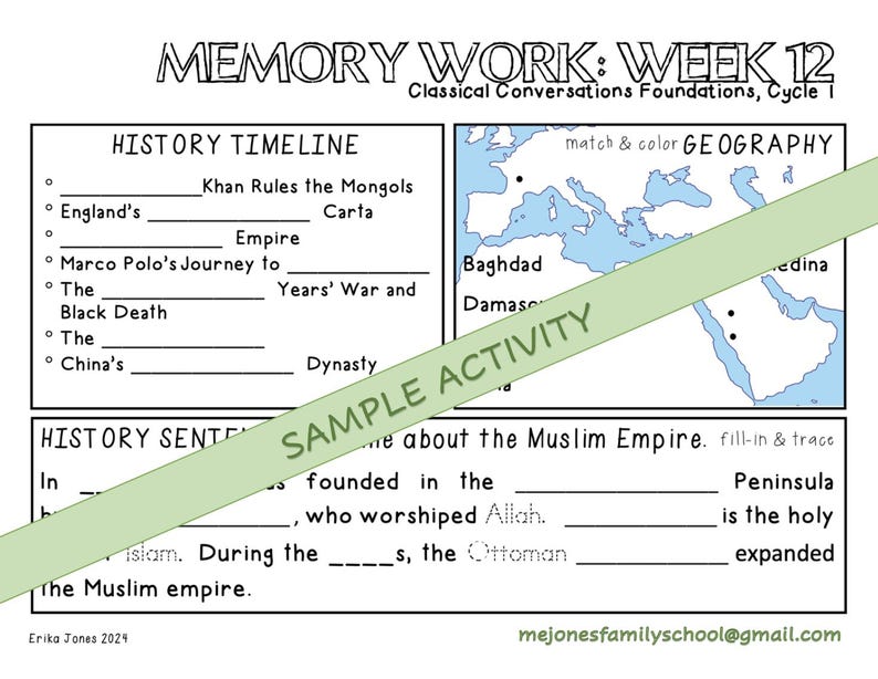 CC Cycle 1 Memory Work Worksheets | Classical Conversations Foundations ...