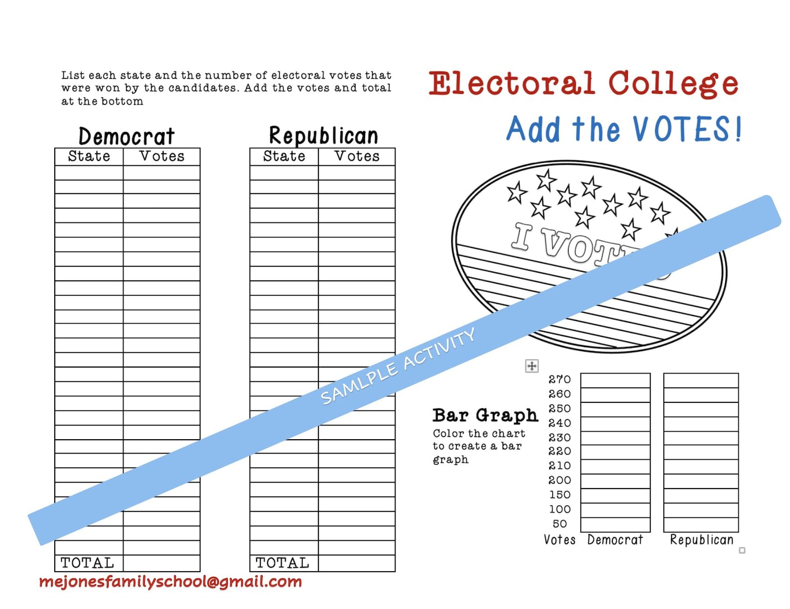 Electoral College: Map, Activities, Chart - Etsy