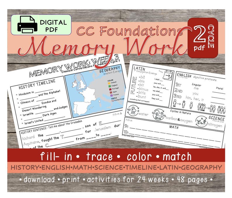 CC Cycle 2 Memory Work Worksheets | Classical Conversations Foundations ...