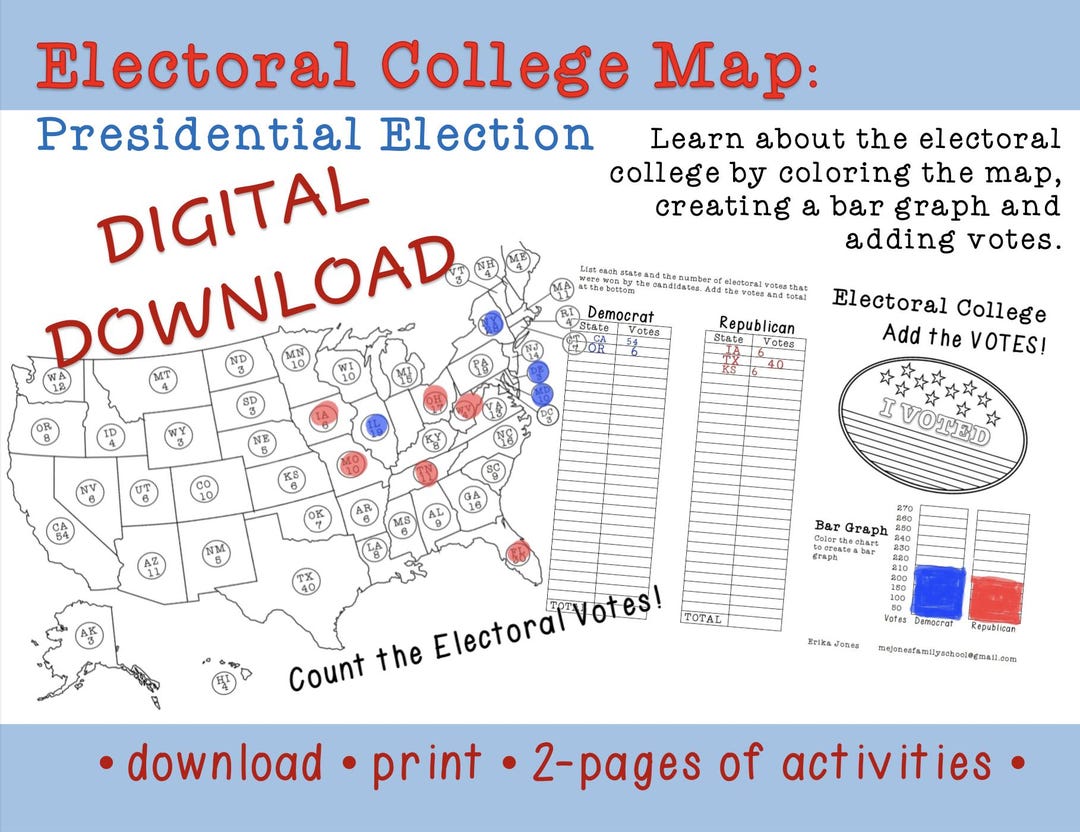 Electoral College: Map, Activities, Chart - Etsy