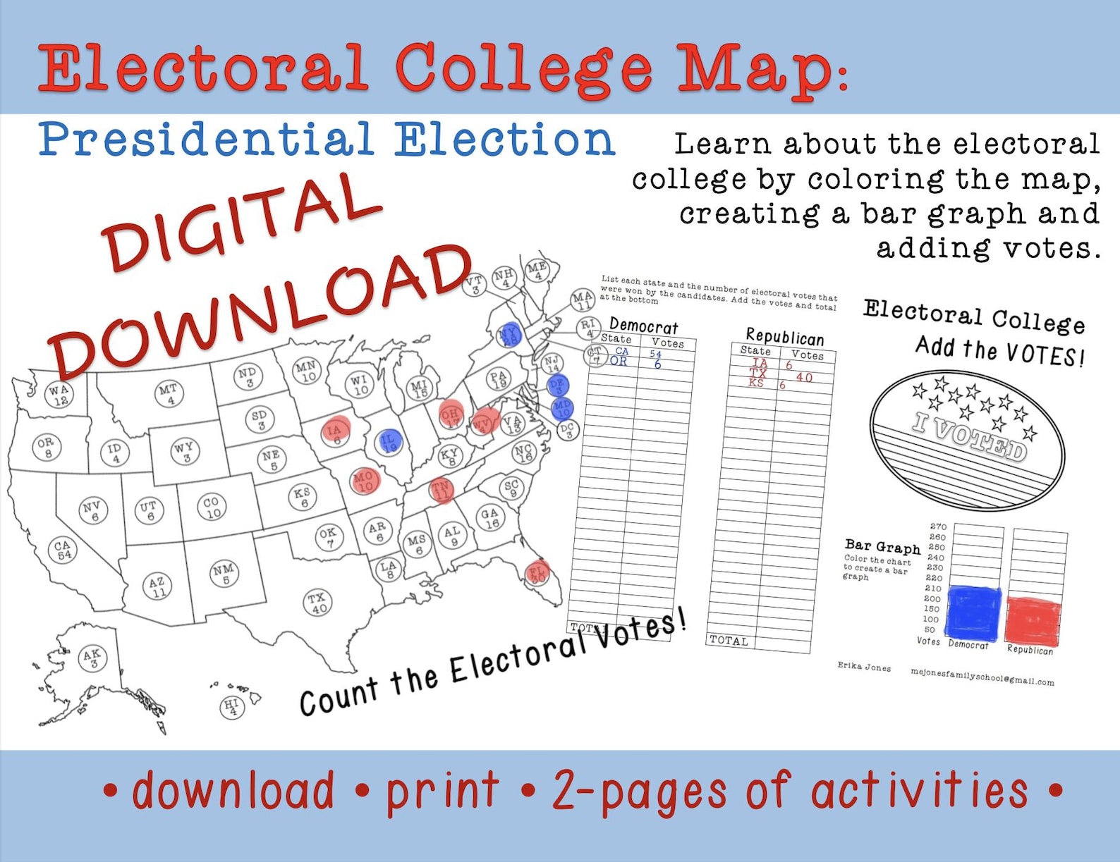 Electoral College: Map, Activities, Chart - Etsy