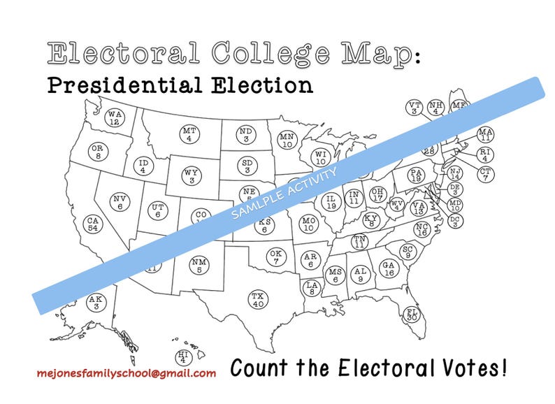 Electoral College: Map, Activities, Chart - Etsy