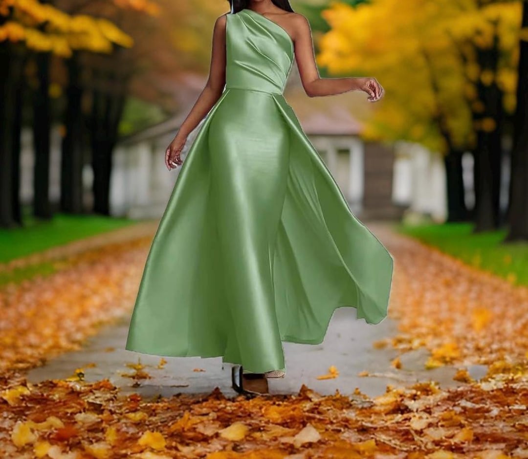 One Shoulder Satin Prom Dresses for Women Long Ruched Mermaid Formal ...