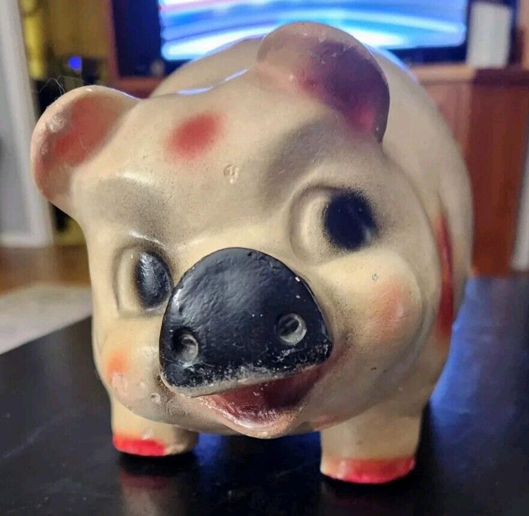 Large Chalk Ware Piggy Bank Pig Pink With Pink Spots Vintage - Etsy