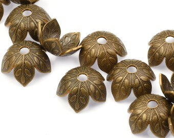 50 Pcs Antiqued Brass Flower Bead Caps 8mm, Antique Brass Alloy Bead ...
