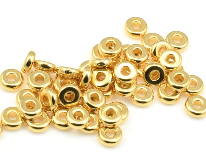 50 Gold Beads 4mm Disk Beads Tierracast Flat Disk Washer Beads Gold ...