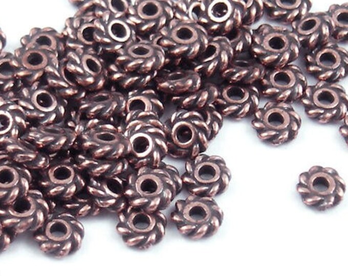 50 Copper Beads 4mm Flat Bali Beads Antique Copper Spacer Beads Twist ...