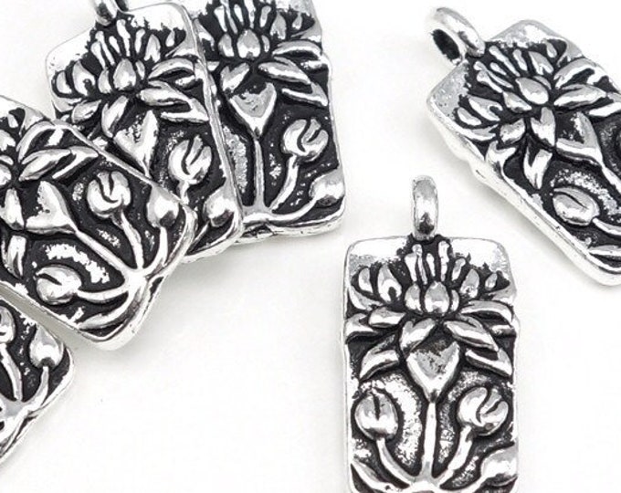 Antique Silver Charms Tierracast FLOATING LOTUS Charms Drops Silver ...