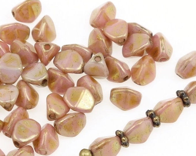 50 Pinch Beads 5mm X 3mm Tapered Rice Beads - Luster Opaque Rose Gold ...