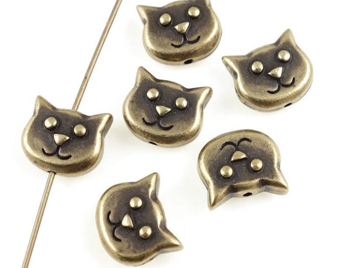Cat Beads - Antique Brass Beads - Tierracast KITTY FACE Brass Oxide ...
