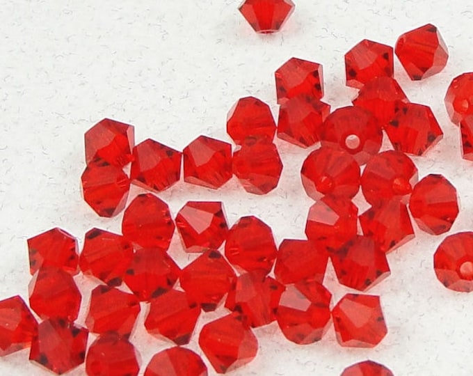 48 LIGHT SIAM 4mm Bicone Beads Candy Apple Bright Red Beads Christmas ...